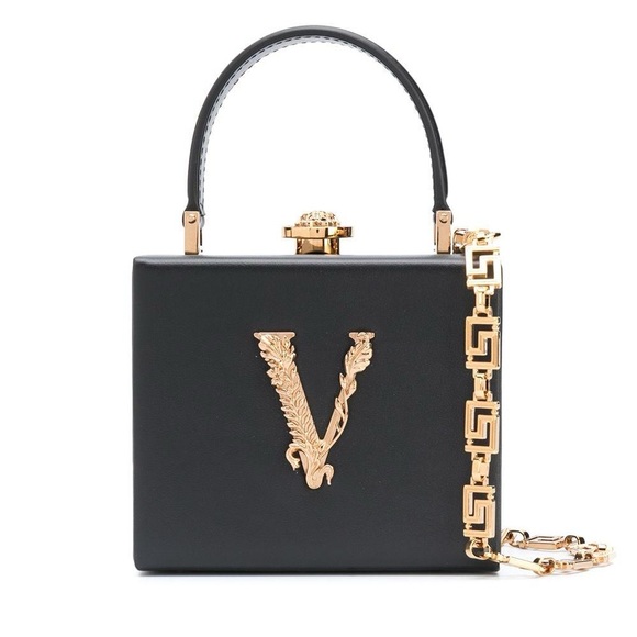 Versace | Bags | Versace Black Leather Virtus Square Handbag | Poshmark
